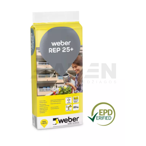 Betono mišiniai | Remontinis betonas WEBER REP 25+, antikorozinis - tiksotropinis, 5-30 mm., 20 ...