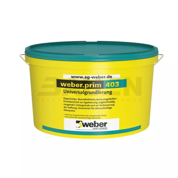 Gruntai | Sukibimą didinantis gruntas su kvarciniu smėliu WEBER.PRIM 403, 5 Kg. - Gruntai - Bauen.lt
