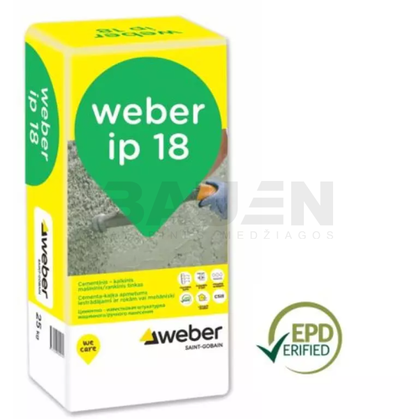 Tinkai | Mašininis, rankinis cementinis - kalkinis tinkas WEBER IP 18 mašin cem. tinkas, 25kg ...